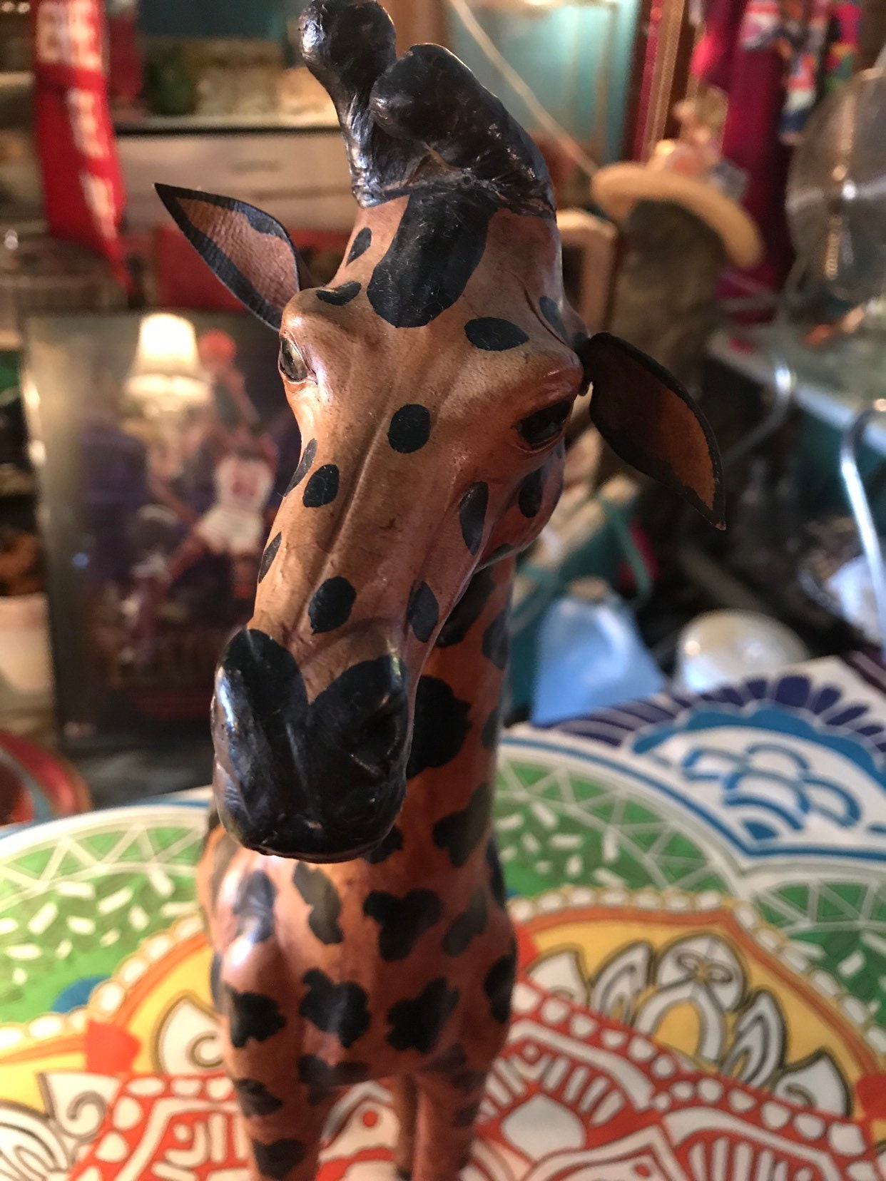 Vintage Leather Giraffe. Giraffe Statue. Leather Giraffe. Giraffe ...