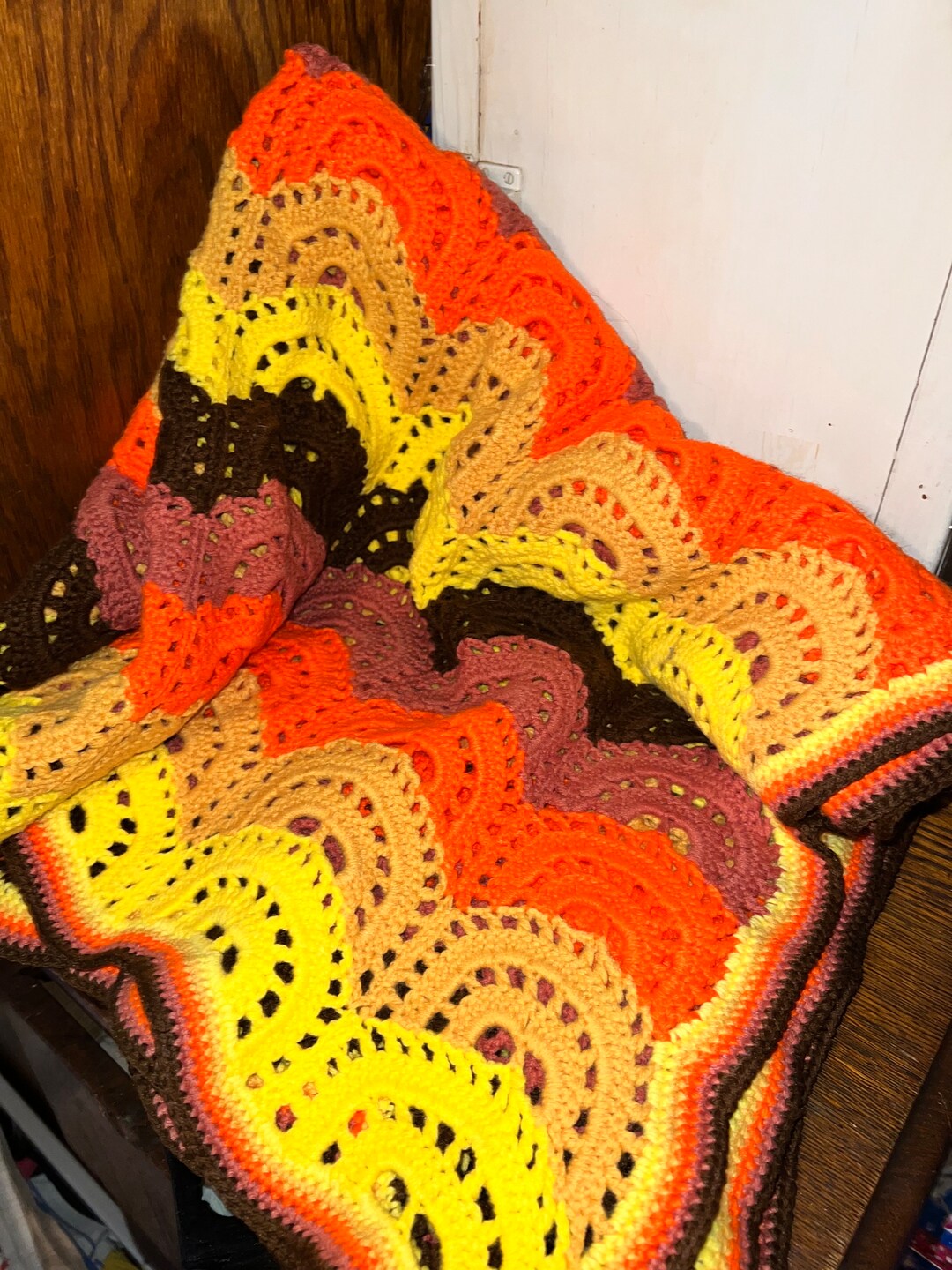 Vintage Fall Colors Rainbow Weave Afghan Blanket, “candy Corn” Afghan ...