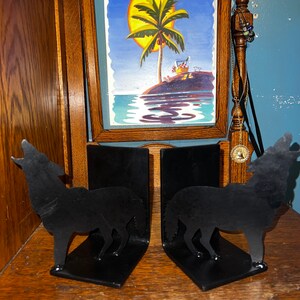 Vintage Metal Wolf Bookends. Wolf Bookends. Howling Wolf Black Metal ...