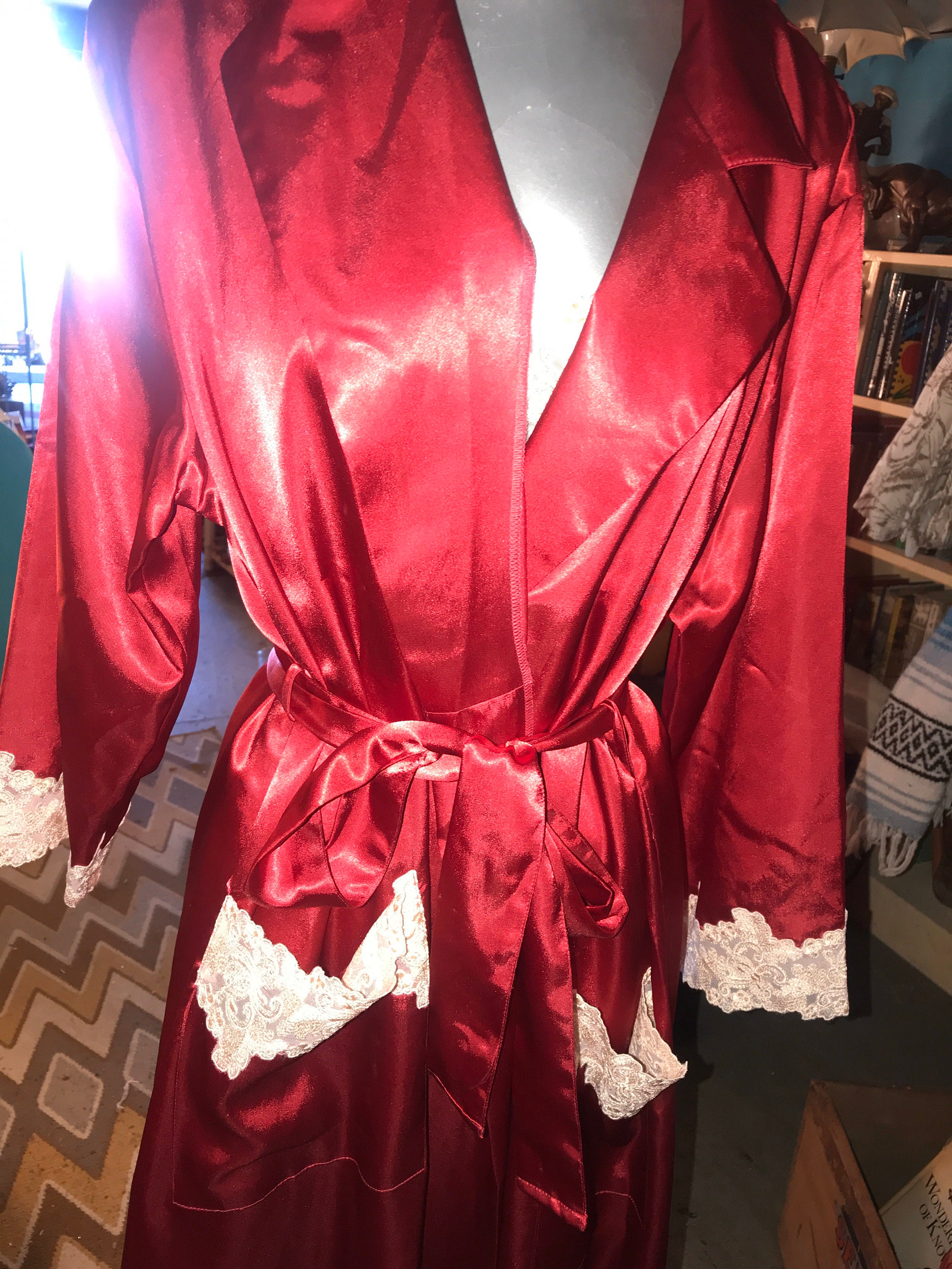 Vintage Red and Ivory Lace Nightgown and Robe. Gorgeous Red Nightgown ...