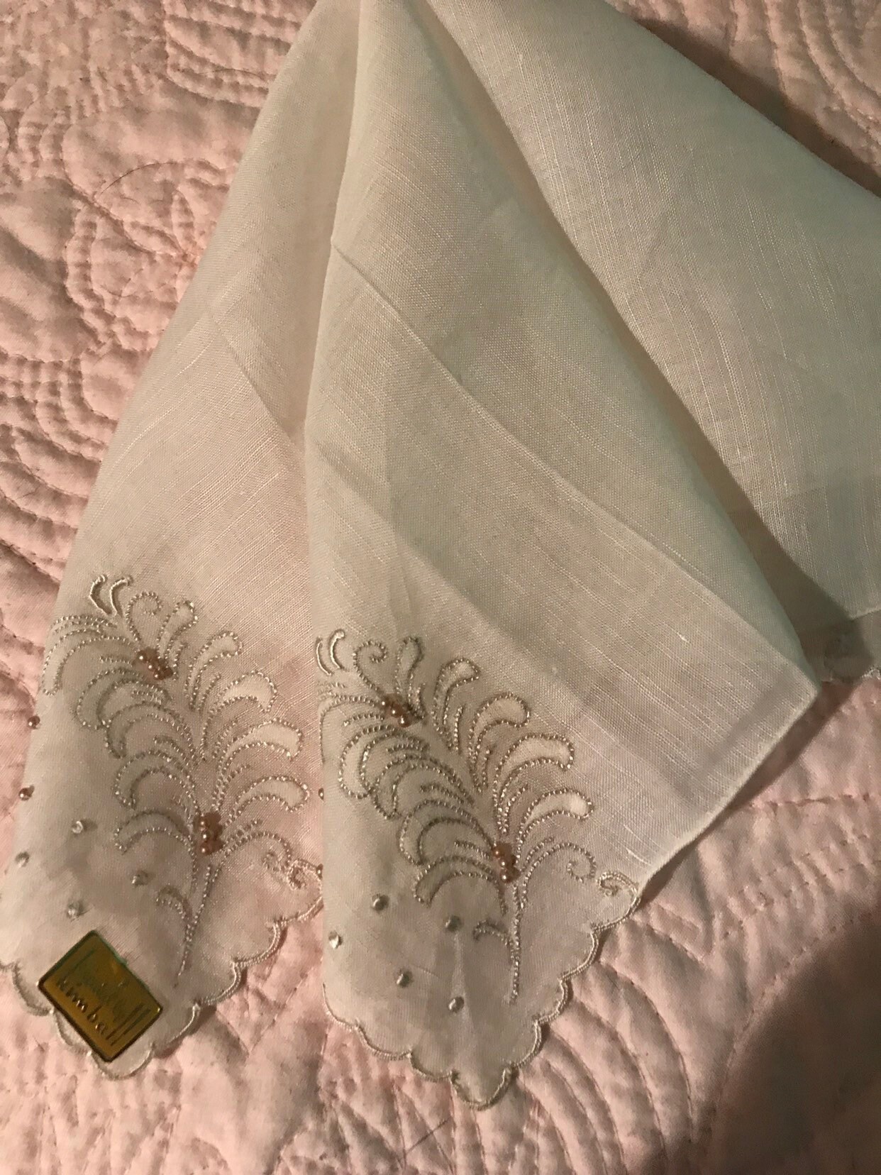 Vintage White Flower Handkerchief. White Embroidered Hankie. White ...