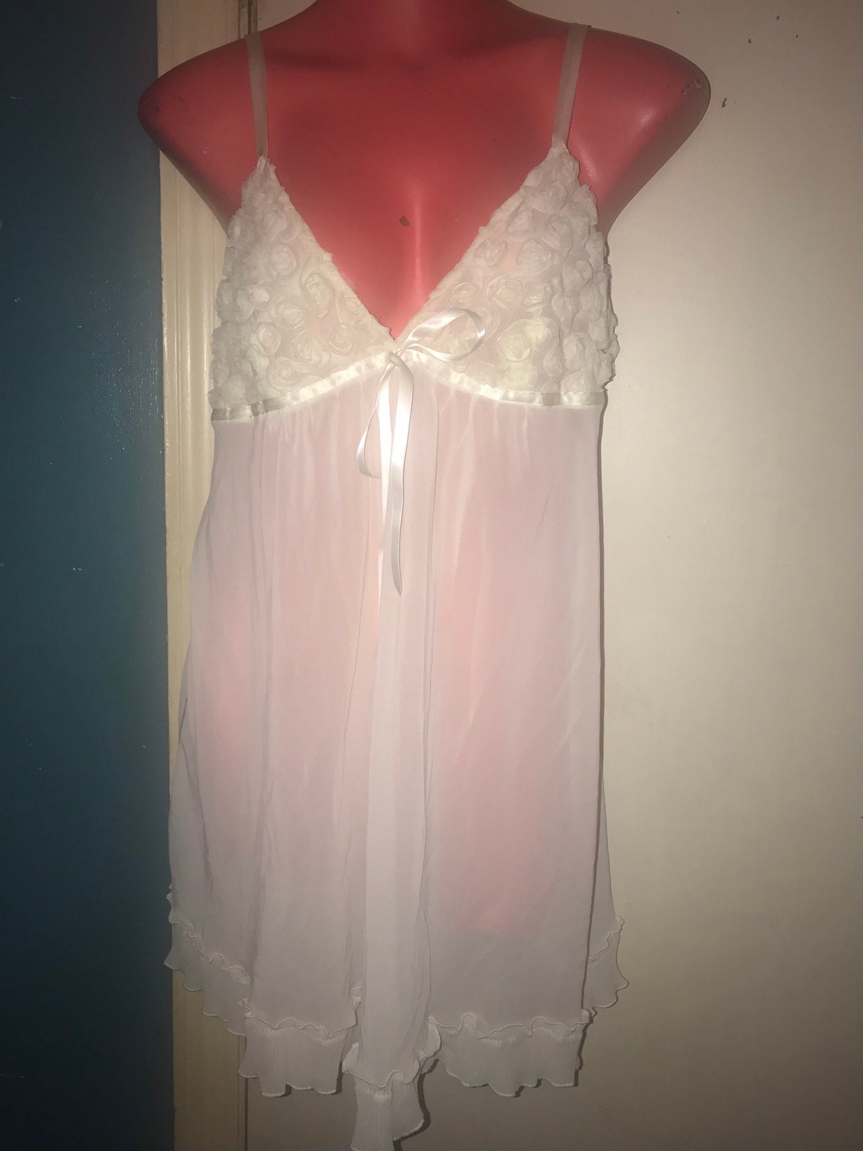 Vintage White Nightie. White Sheer,Pearls, and Lace Nightie. Short ...