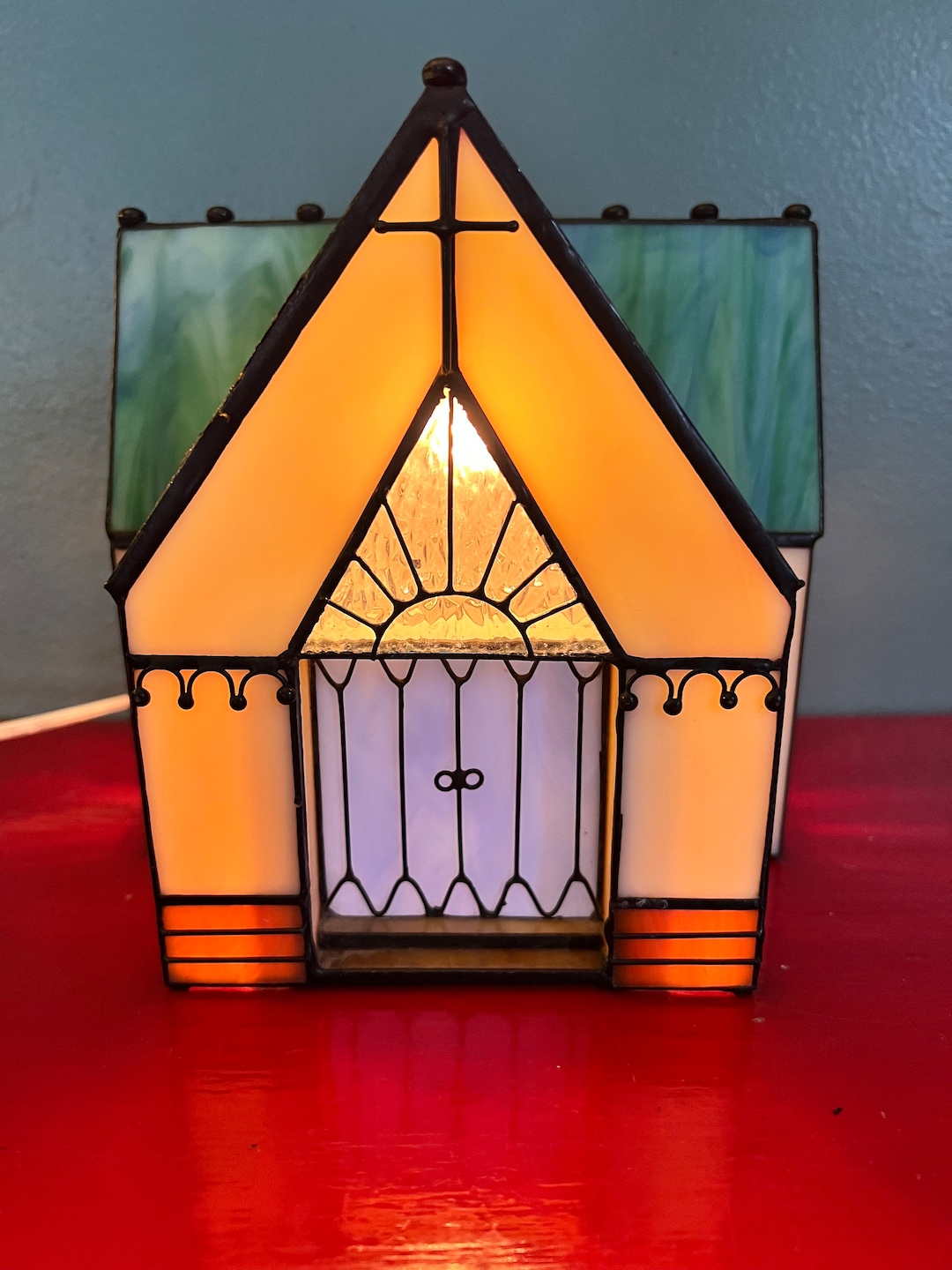 Vintage Stained Glass Church Light. Colorful Stained Glass Church Lamp ...