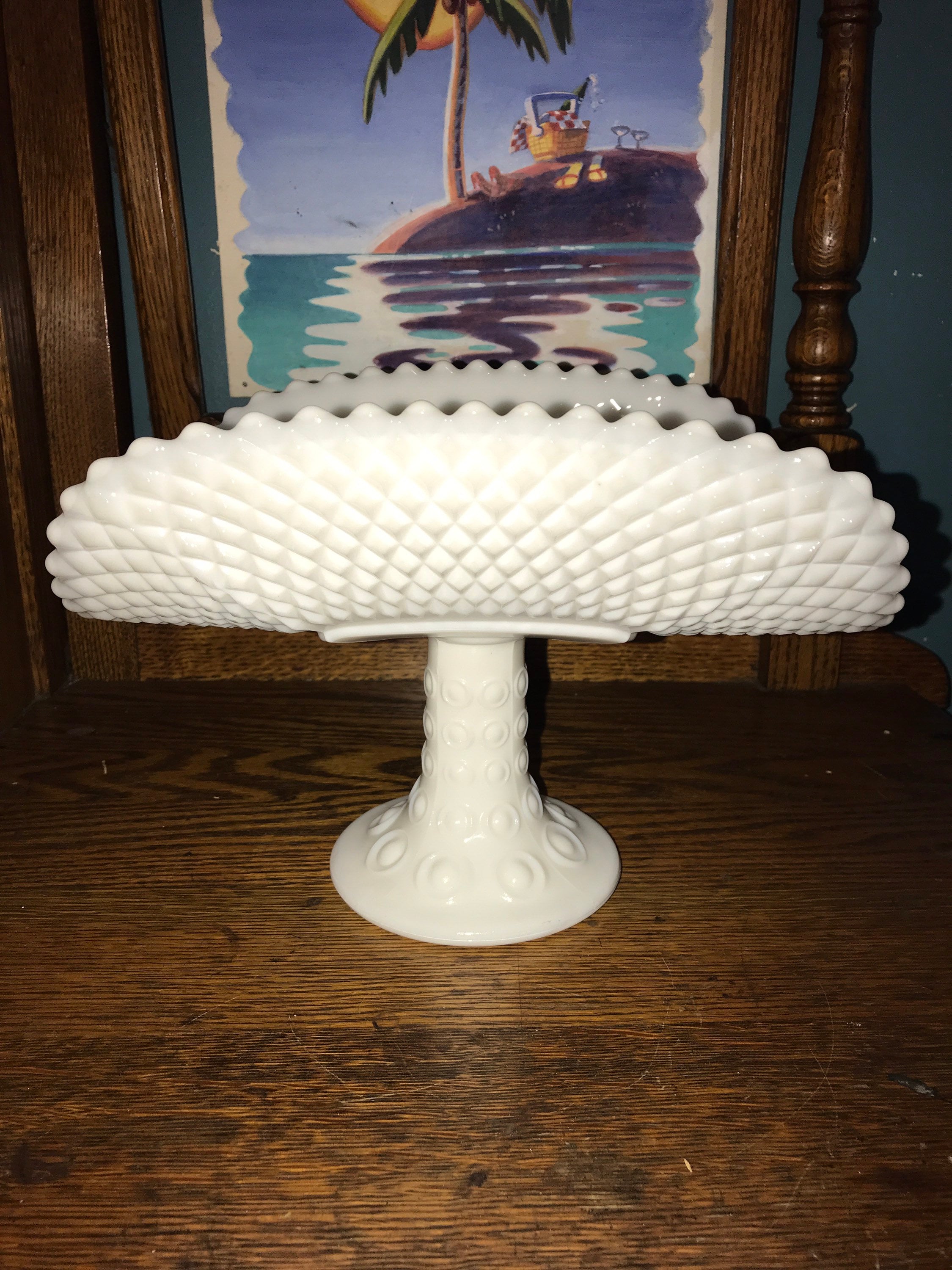 Vintage Milk Glass Pedestal Dish. Milk Glass Banana Holder. Diamond ...