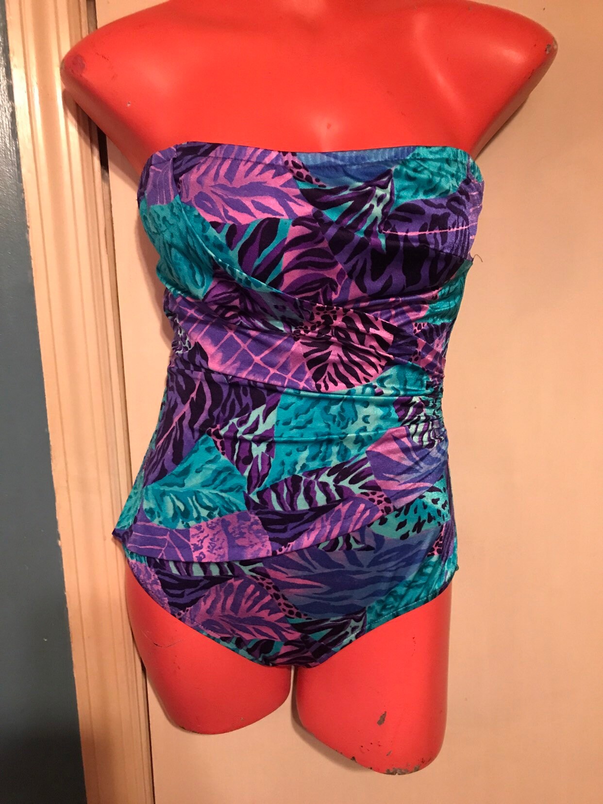 Vintage 1980's Jantzen Swimsuit. Vintage Turquoise, Purple, and Black ...