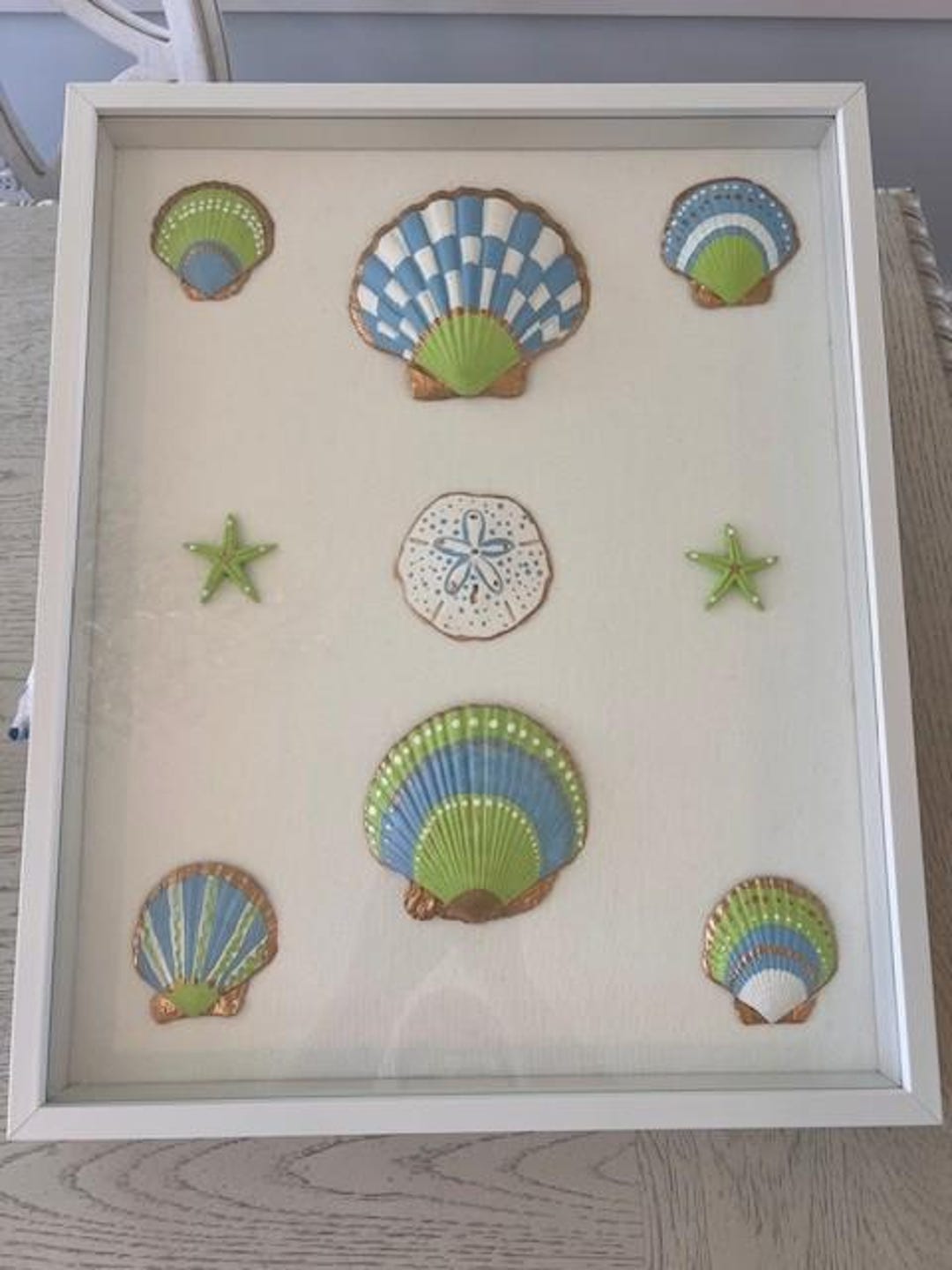 Hand-painted Seashells With Gold Leaf Edges Framed in a 16" X 20 ...