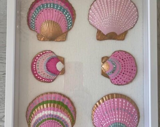 Hand-painted Seashells With Gold Leaf Edges Framed in a 11" X 17 ...