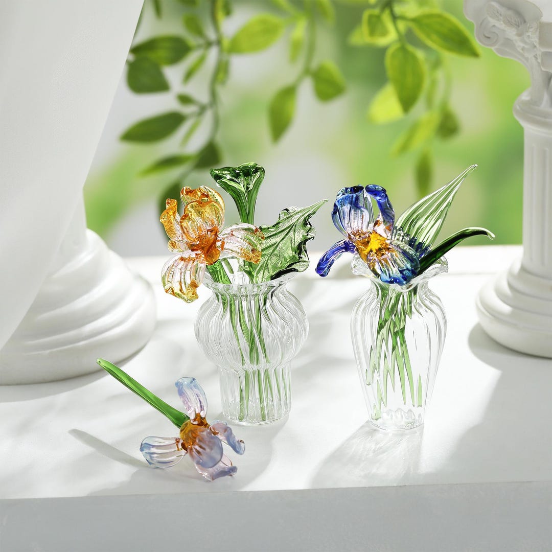 Forever Glass Iris, Handmade Iris Flower Sculpture, Symbolic Flower ...