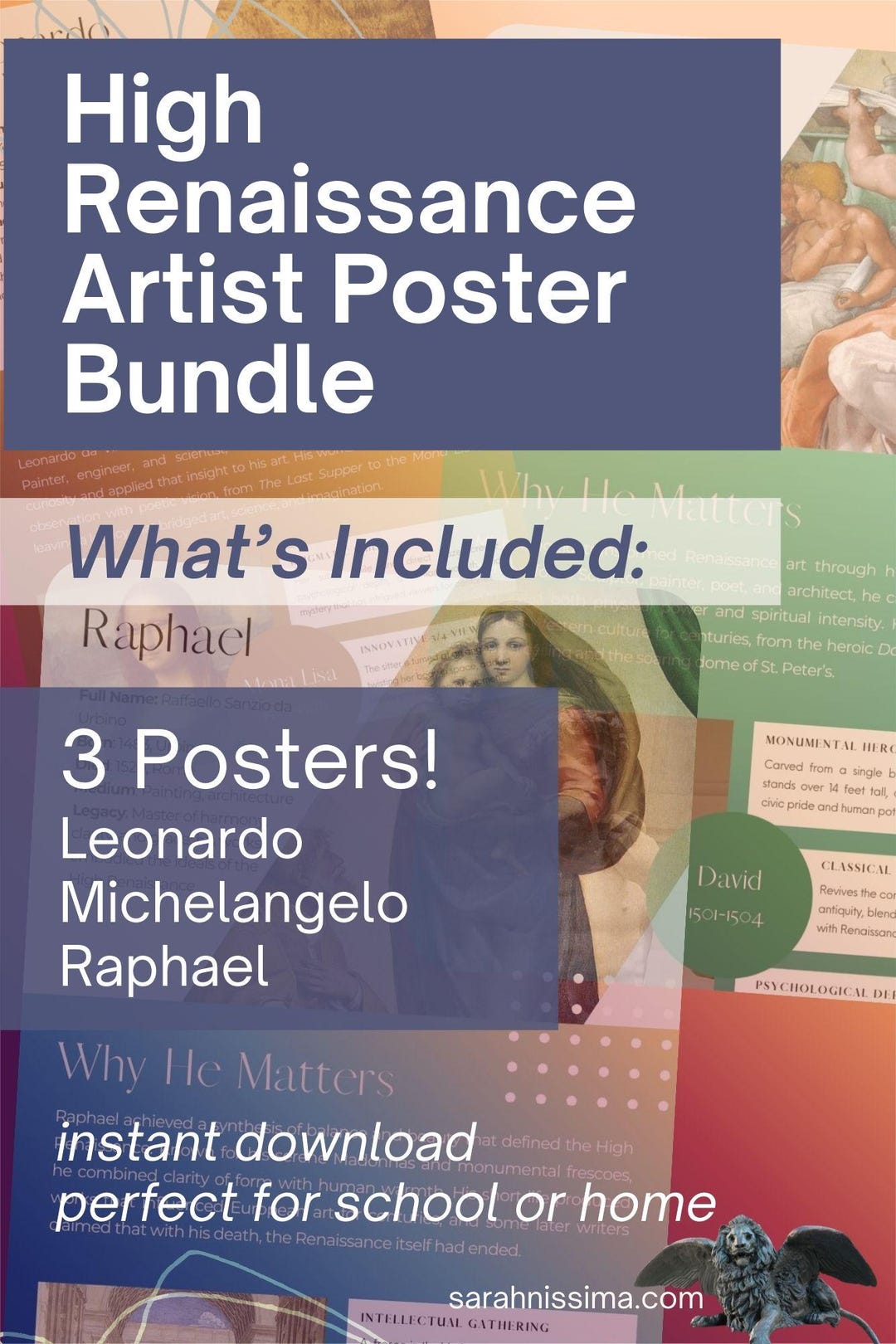 High Renaissance Artist Bio Poster Bundle - Leonardo, Michelangelo ...