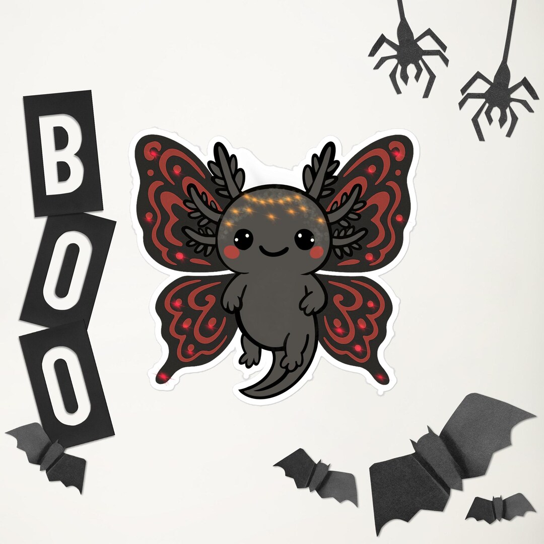 Gothic Axolotl Butterfly Sticker - Dark Kawaii, Red & Black Wings - Etsy