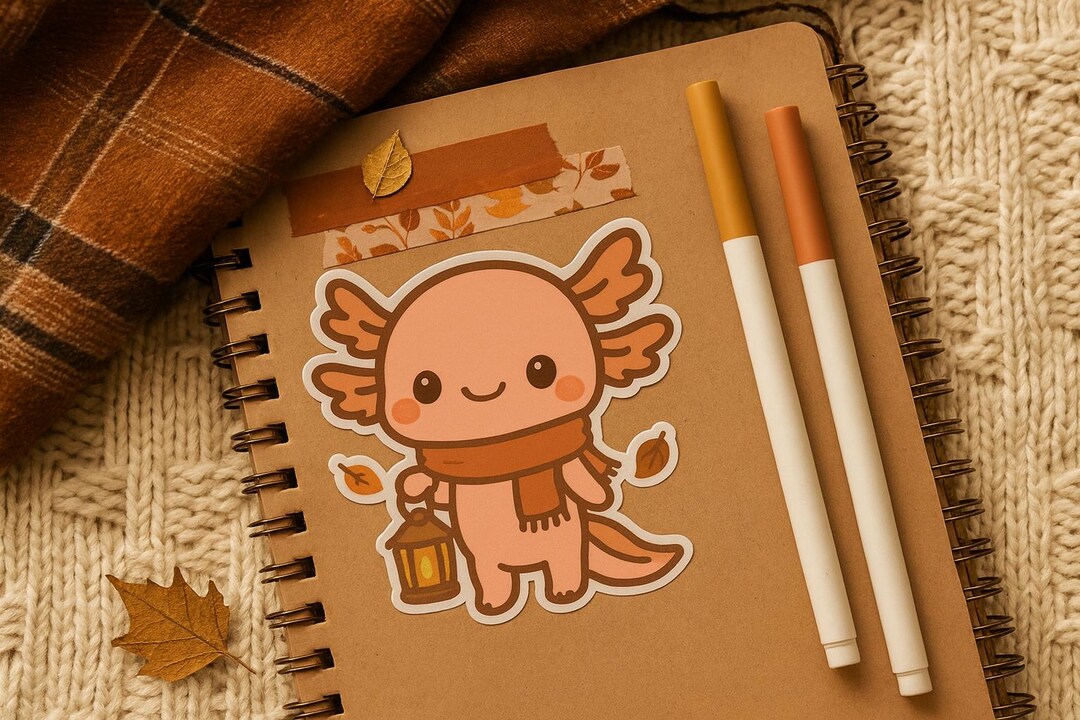 Kawaii Axolotl Sticker – Autumn Lantern, Cozy Fall Vibes - Etsy