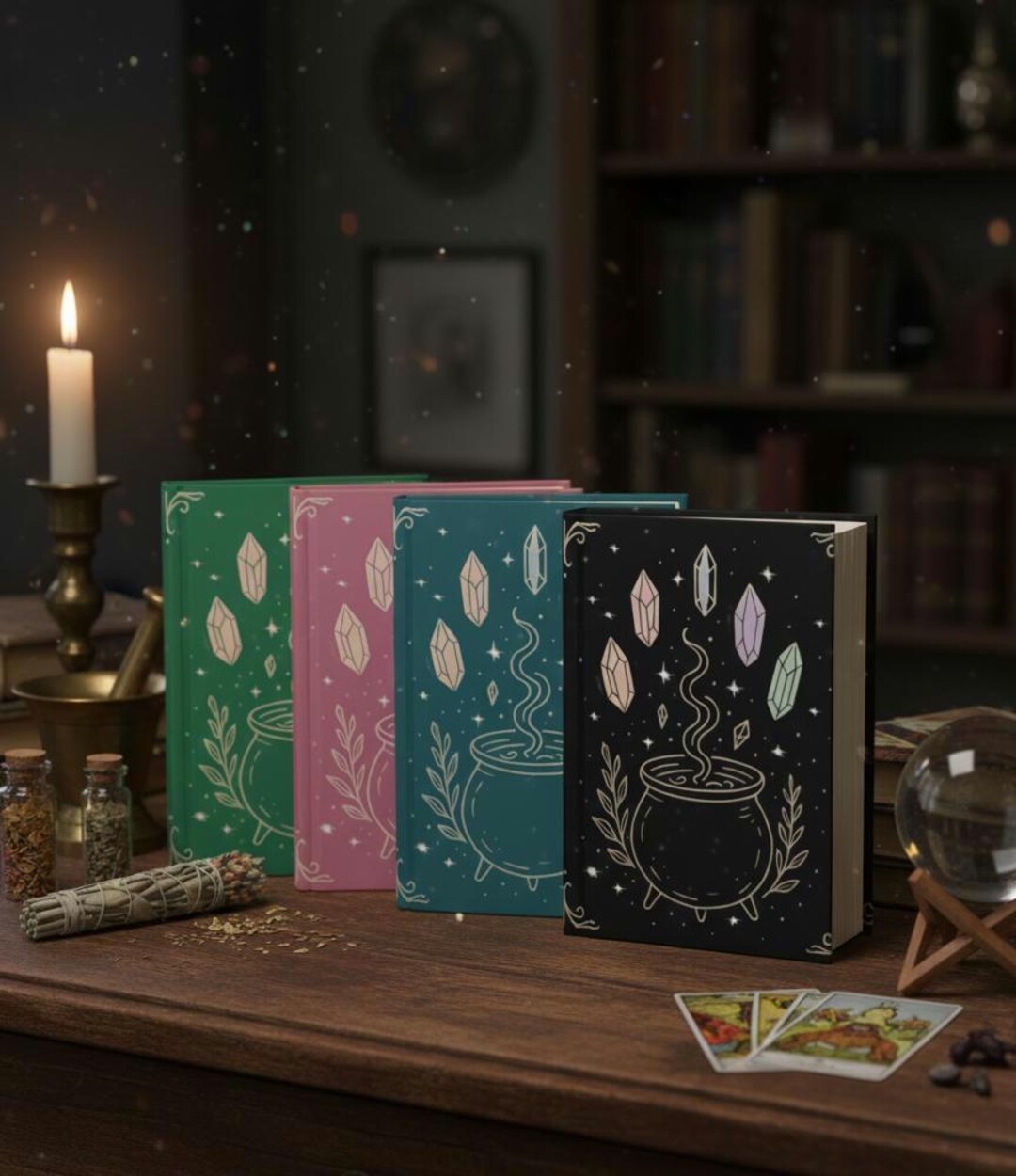 Witchy Grimoire Journal, Celestial Cauldron & Crystal Hardcover ...