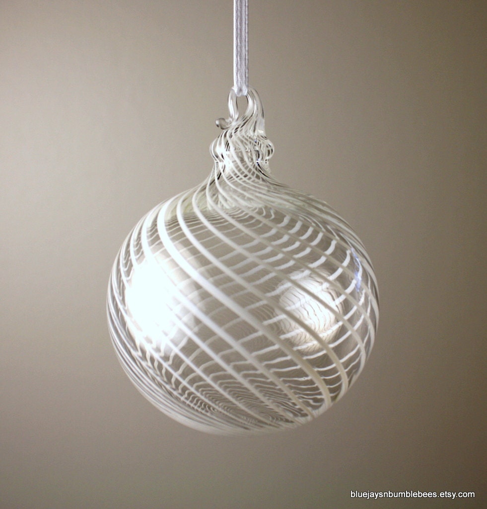 Classy White Spiral Blown Glass Ornament - Etsy