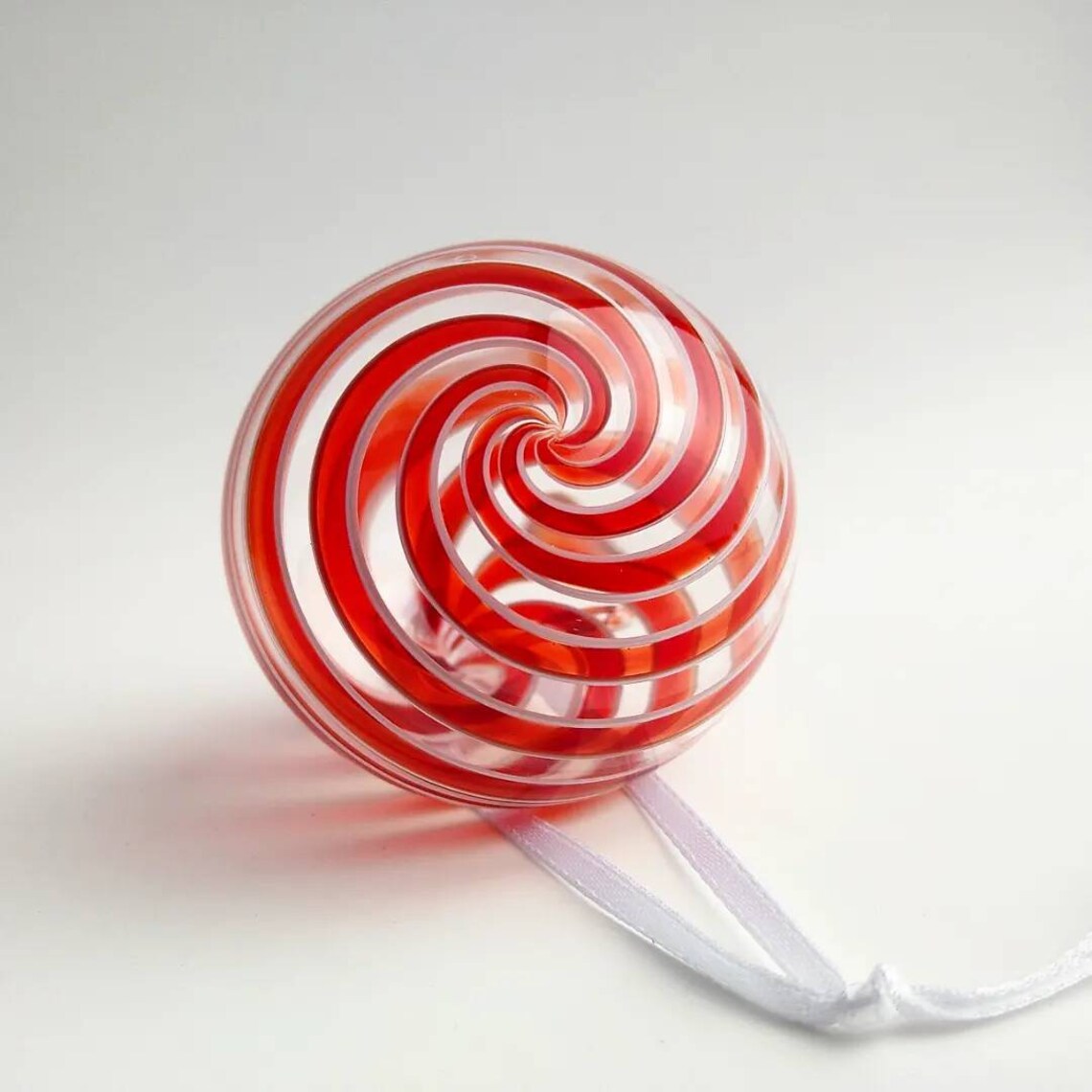 Small Red Candy Stripe Swirl Blown Glass Ornament - Etsy