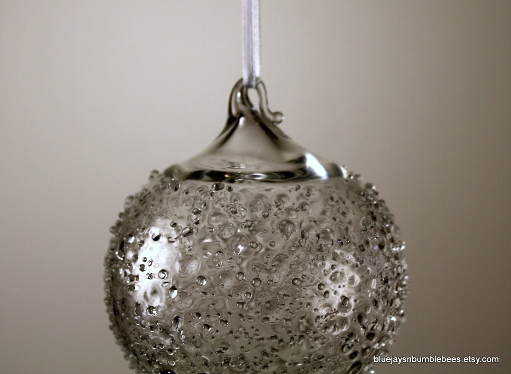 Clear Textured Snowball Blown Glass Ornament - Etsy
