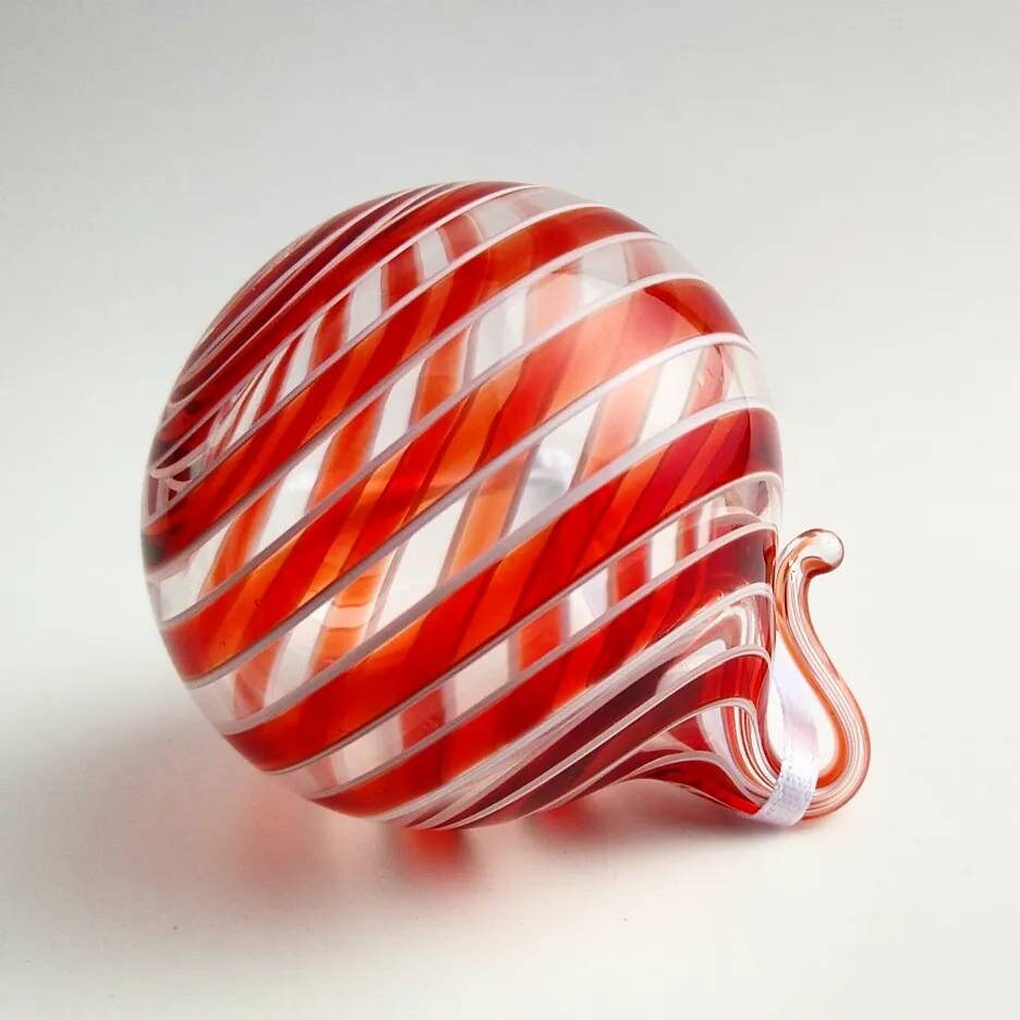 Small Red Candy Stripe Swirl Blown Glass Ornament - Etsy