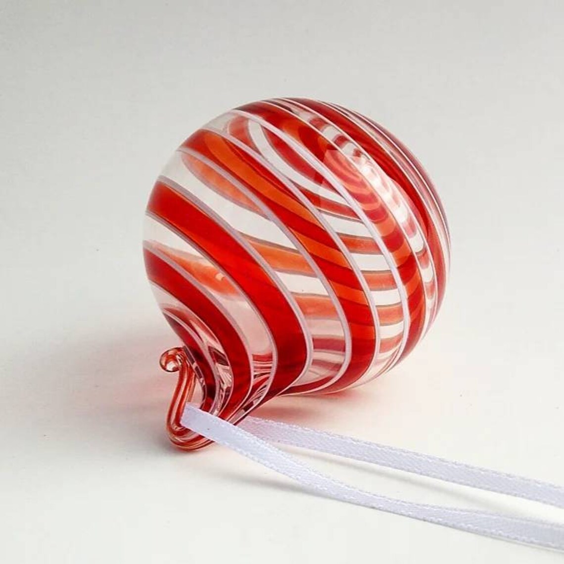 Small Red Candy Stripe Swirl Blown Glass Ornament - Etsy