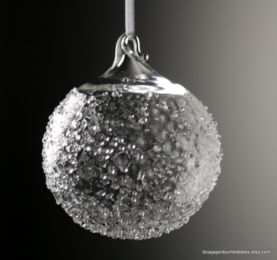 Clear Textured Snowball Blown Glass Ornament - Etsy