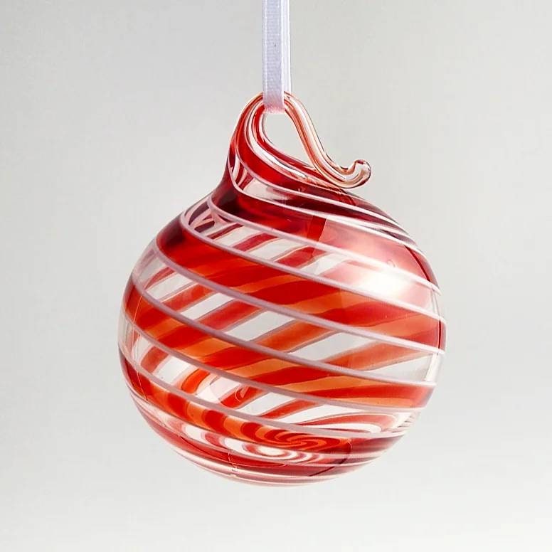 Small Red Candy Stripe Swirl Blown Glass Ornament - Etsy