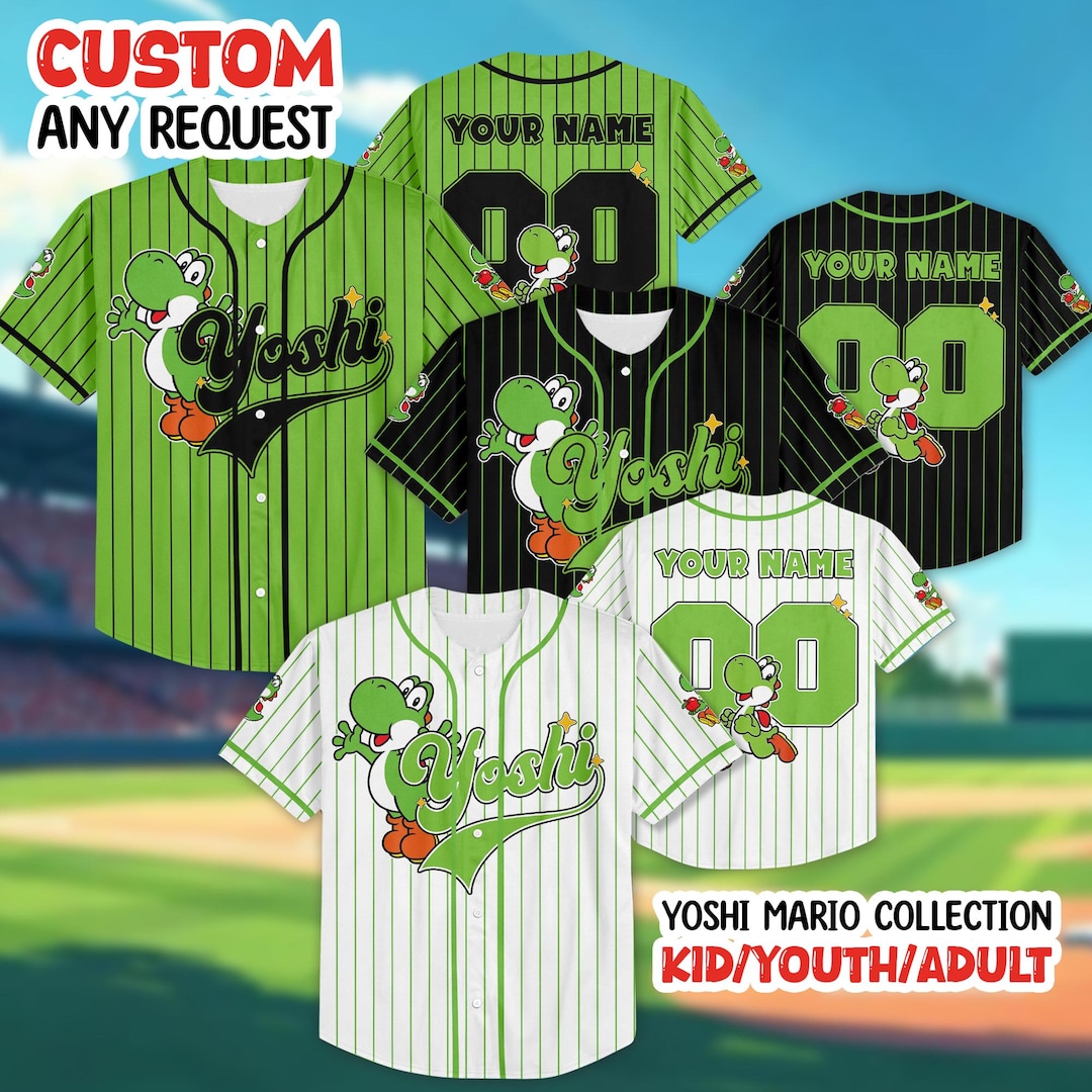 Custom Yoshi Super Mario Baseball Jersey, Nintendo Super Mario Shirt ...