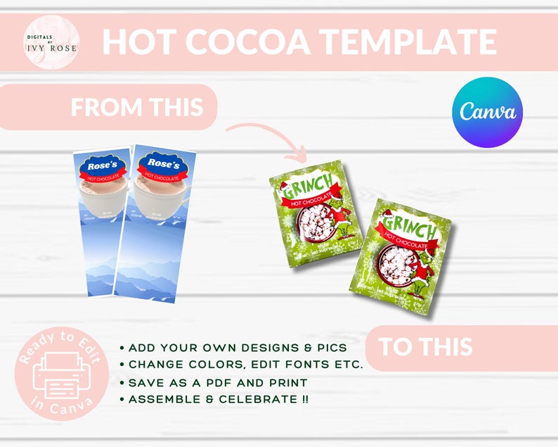 Hot Cocoa Packet Canva Template | Editable Hot Chocolate Favor | Cocoa ...