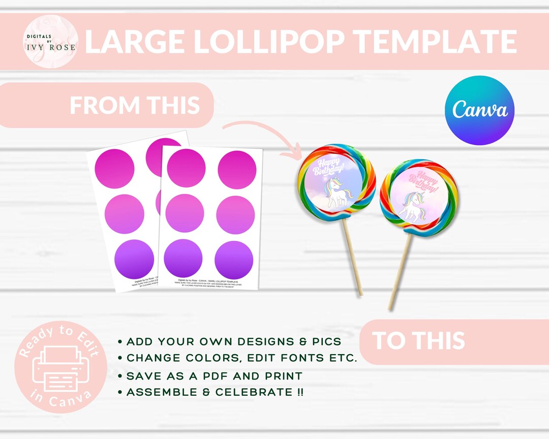 Editable Lollipop Wrapper Template: DIY Party Favor (canva Digital ...