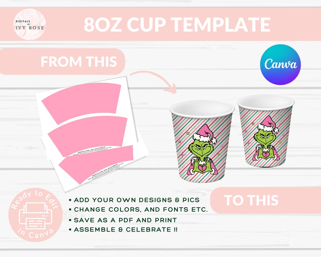 8oz Cup Canva Template | Editable Drink Cup Label | Party Favor ...