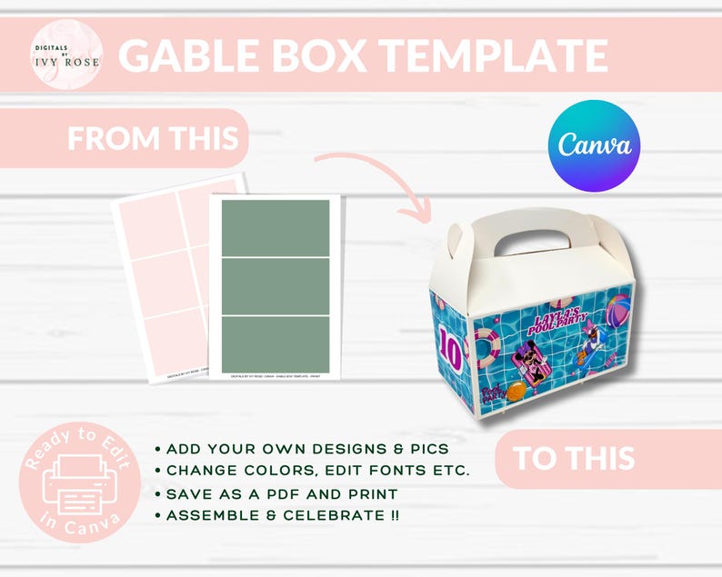 DIY Gable Box Template: Editable Favor Box, Printable Design (instant ...
