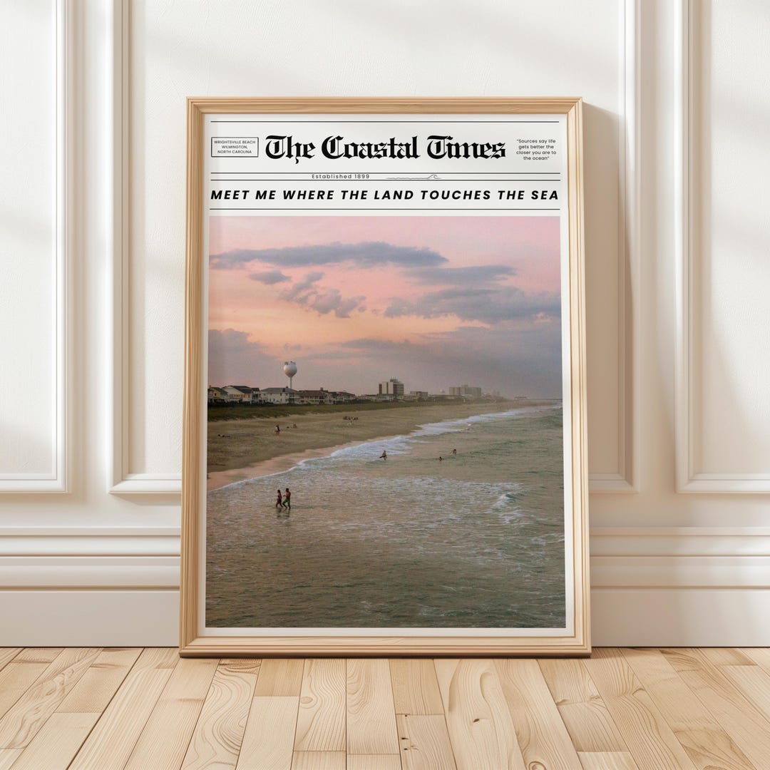 The Coastal Times Digital Beach Print, Coastal Newspaper Wall Art ...