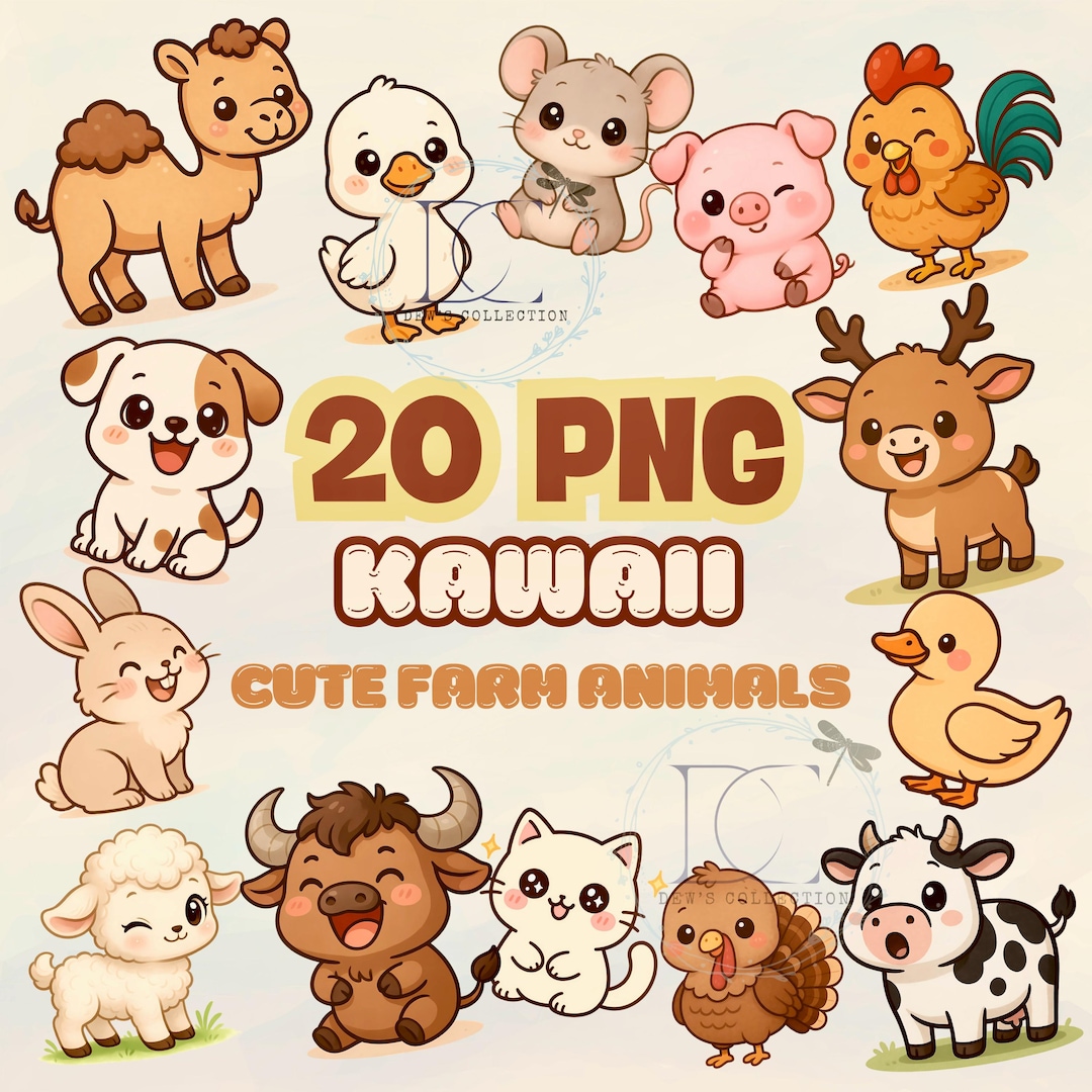 Kawaii Farm Animals PNG Clipart Bundle (20 Files) - Etsy UK