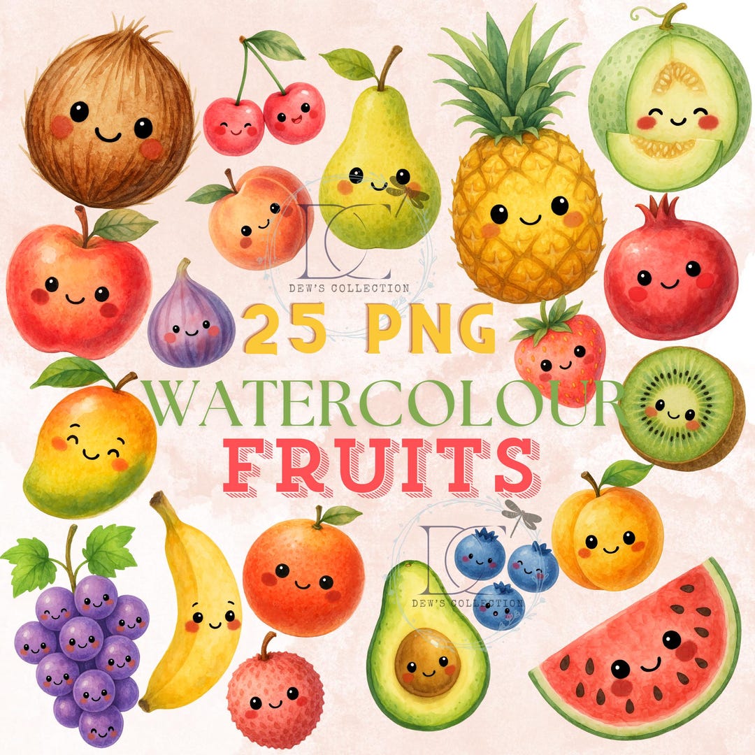 Watercolor Fruits Clipart Bundle: 25 PNG Files, Commercial Use - Etsy