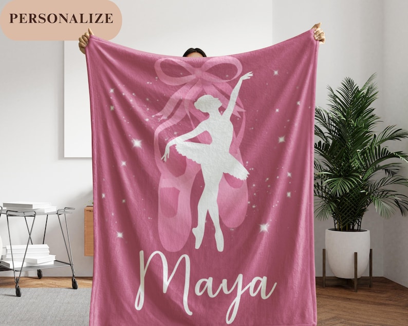 Personalized Ballerina Girl Throw Blanket - Custom Name, Gift for ...