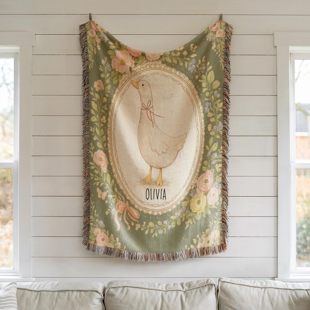 Personalized Floral Goose Baby Blanket Baby Goose Woven Blanket Goose ...