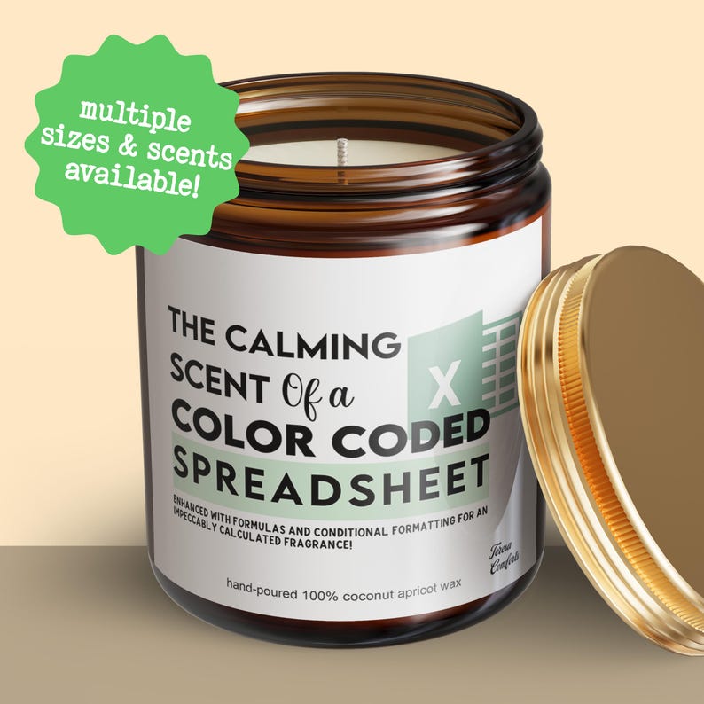 The Calming Scent of a Color Coded Spreadsheet Candle, Excel Gifts ...