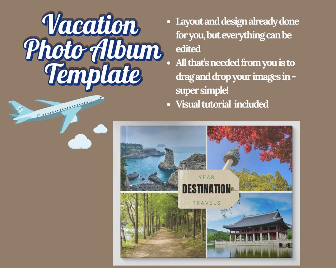 Vacation Photo Album Template | Travel Memory Book | Editable Canva ...