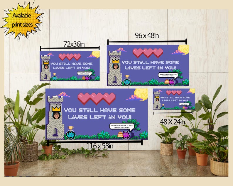 Arcade Video Game Birthday Party Banner | Fully Customizable Template ...