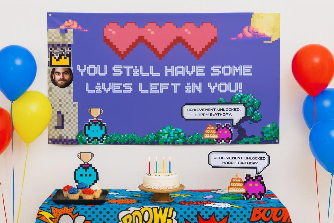 Arcade Video Game Birthday Party Banner | Fully Customizable Template ...