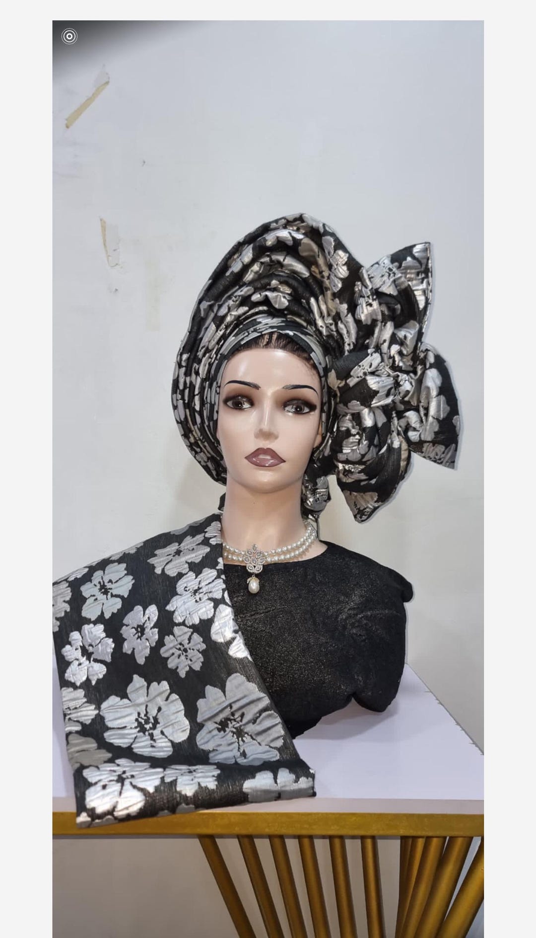 Black & Silver Damask Auto-gele and Ipele Set - Ready to Wear - Etsy