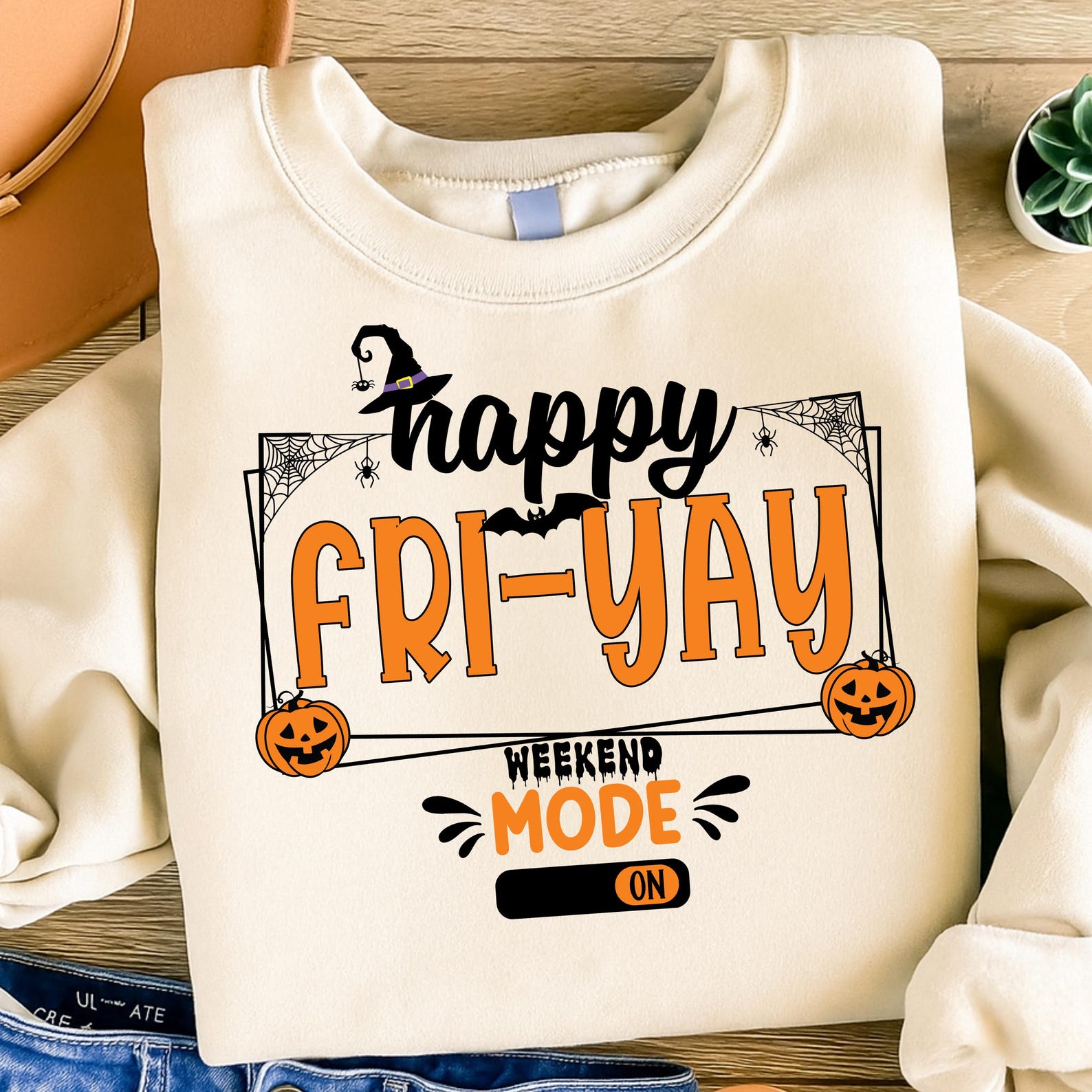 Happy Fri-yay Mode on PNG | Fall Friday Quote With Pumpkins & Leaves ...