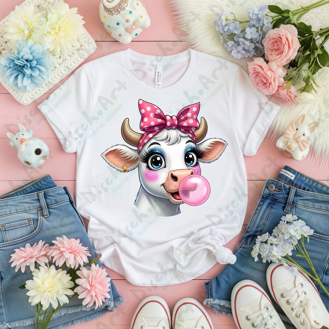 Cute Coquette Cow PNG Bundle for Kids – Kawaii Bubblegum Cow Clipart ...
