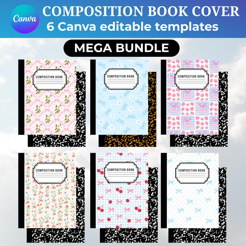 15 Editable Composition Notebook Cover Templates for Girls | Canva ...