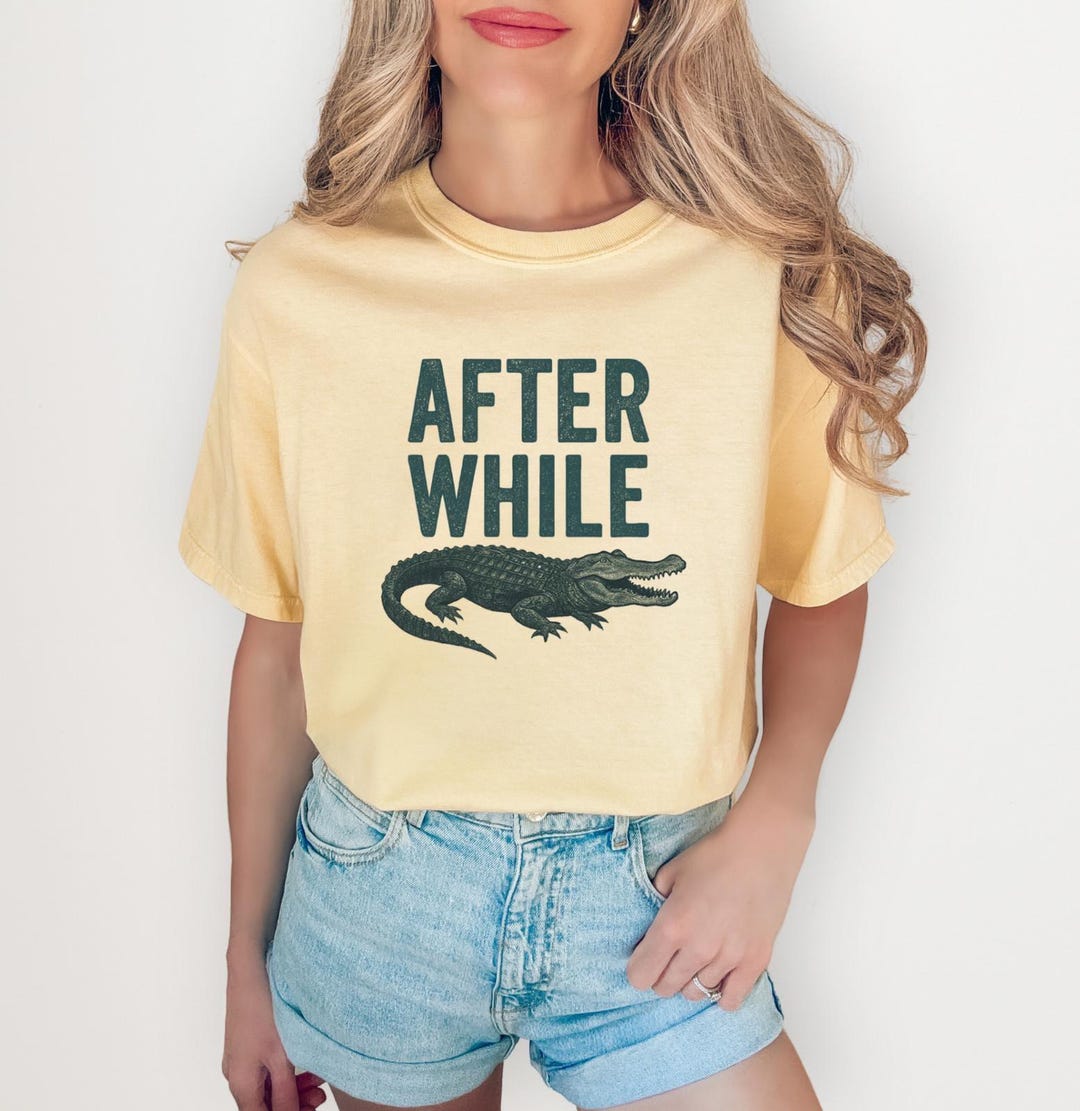 Garment-dyed T-shirt: 'after While' Crocodile Design - Ethically ...