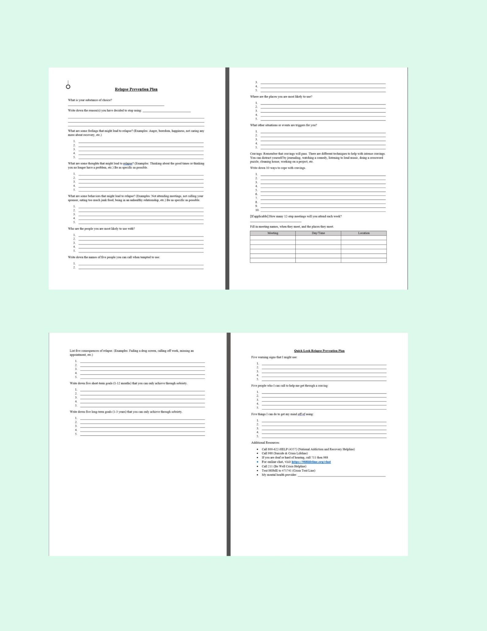 Printable Relapse Prevention Plan - Etsy