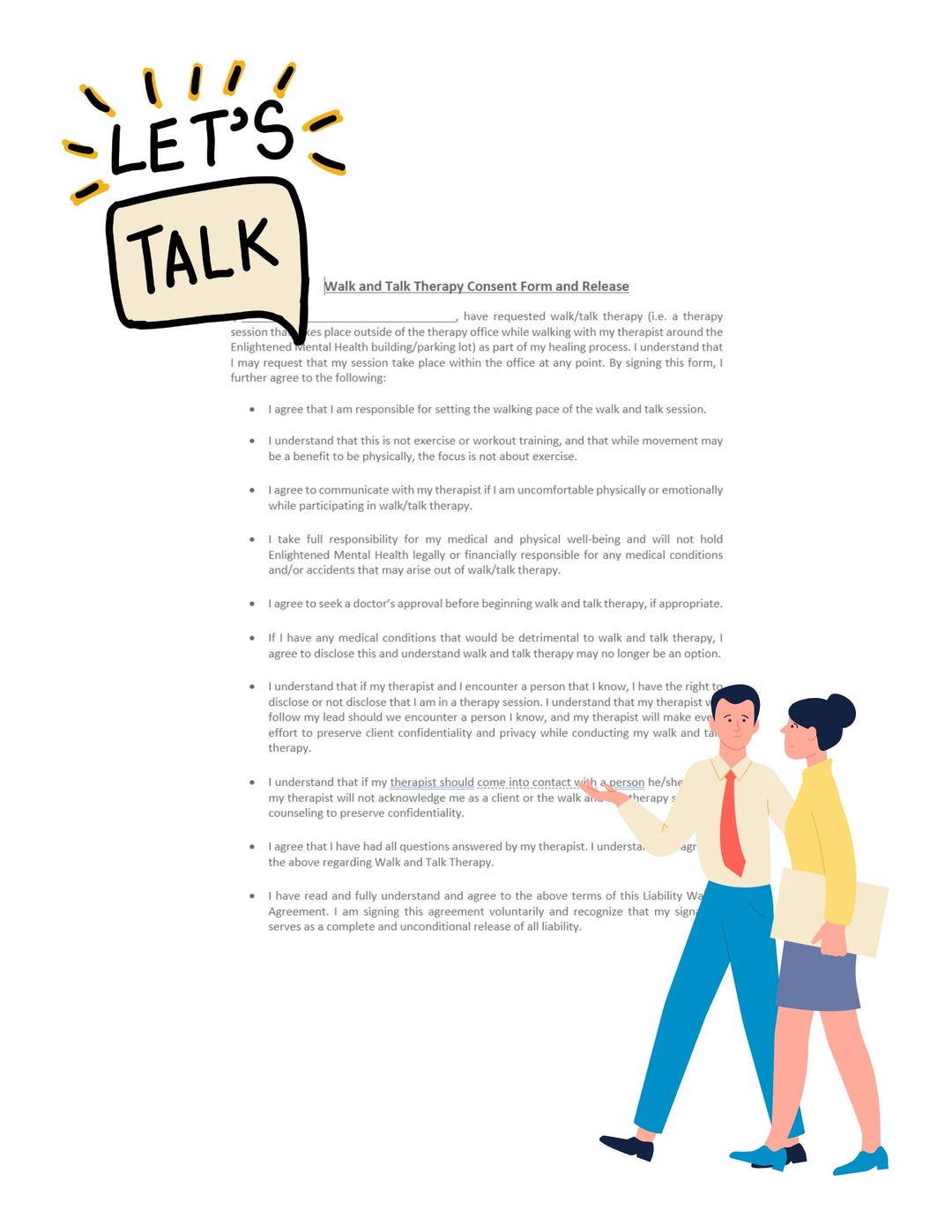 Printable Therapy Walk and Talk Consent Form and Release - Etsy