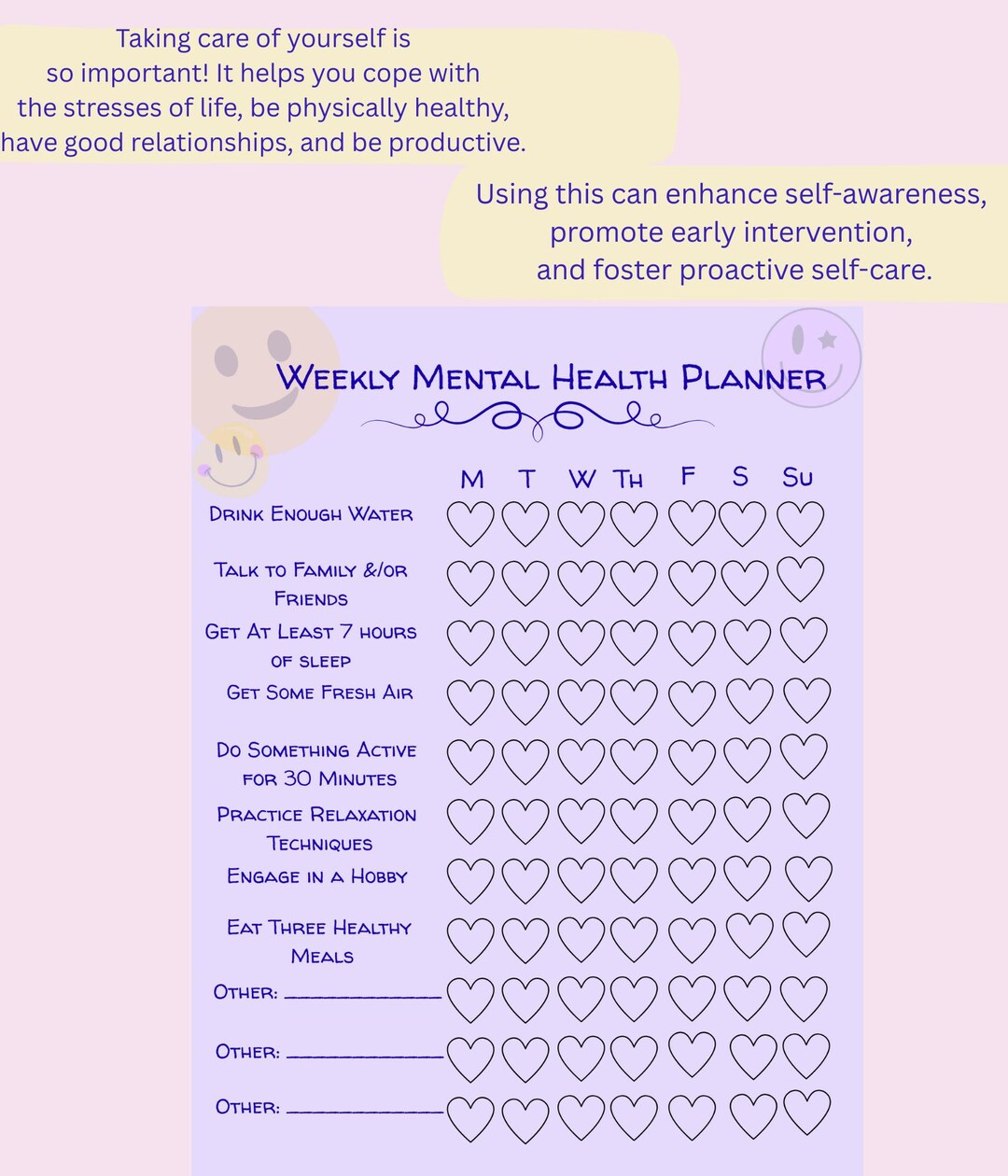 Printable Weekly Mental Health Planner With Check Boxes - Etsy