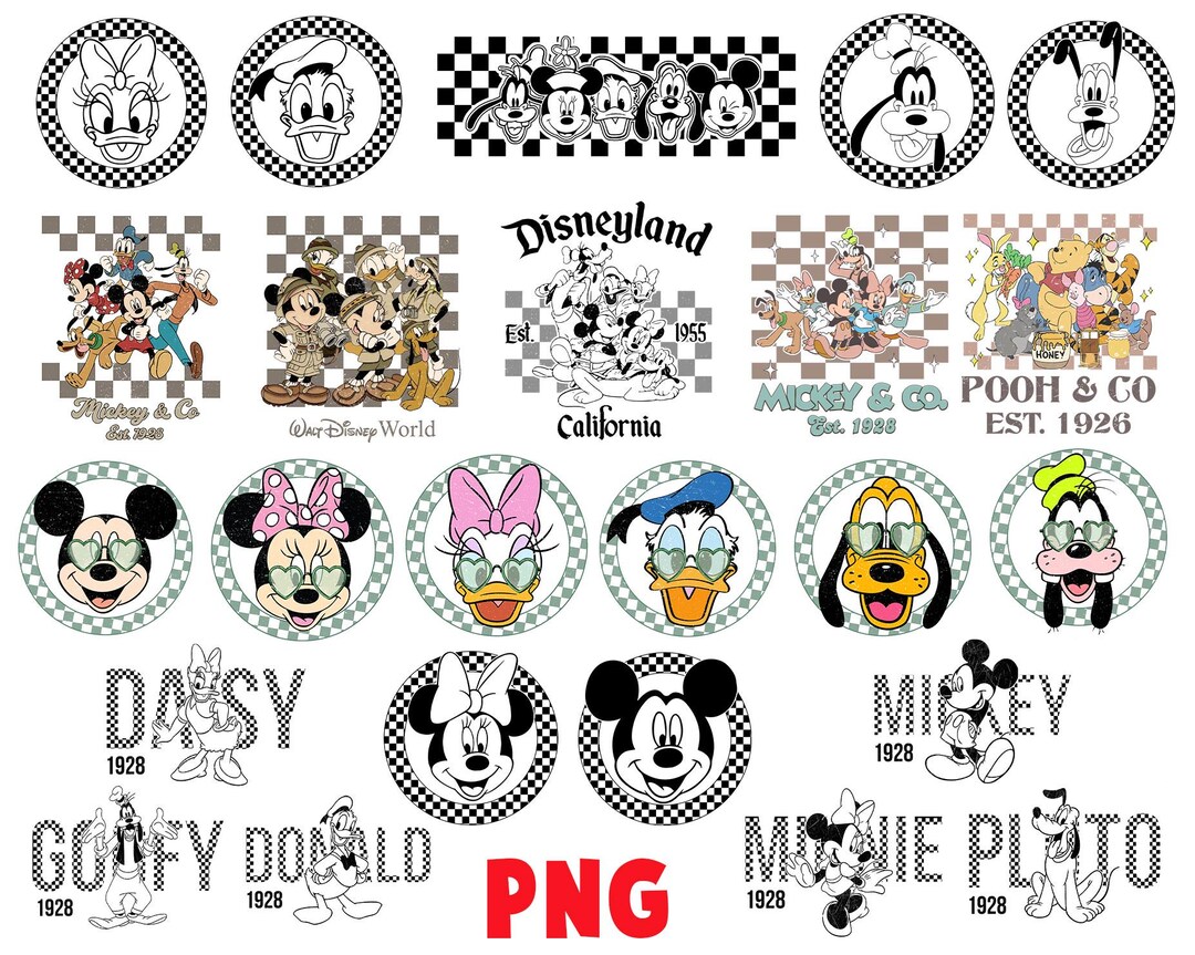 Disney Checkered Png Bundle, Retro Mouse and Friends Checkered Png ...