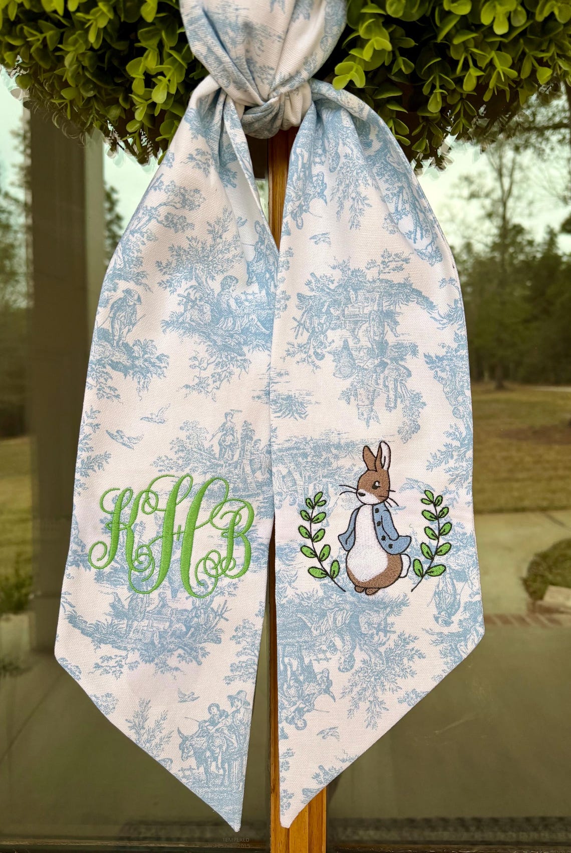 Peter Rabbit Wreath Sash. Blue Toile Sash. Boxwood Wreath. - Etsy
