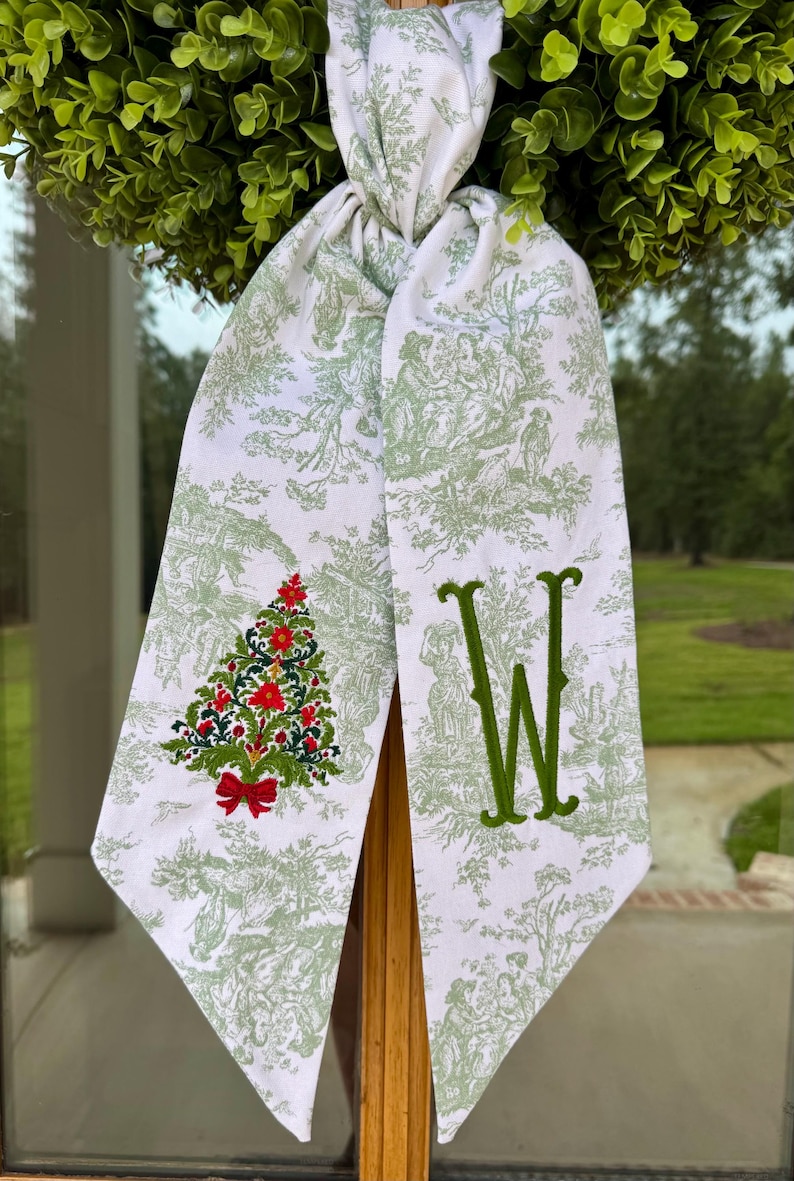 Christmas Tree Wreath Sash. Toile Sash. Personalized Christmas Decor ...
