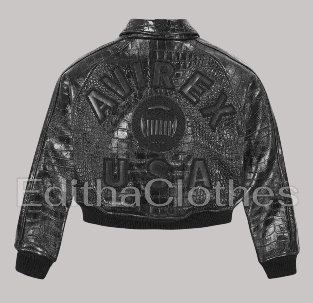 Avirex Cropped Black Crocodile Texture Ladies Biker Jacket Zipper ...