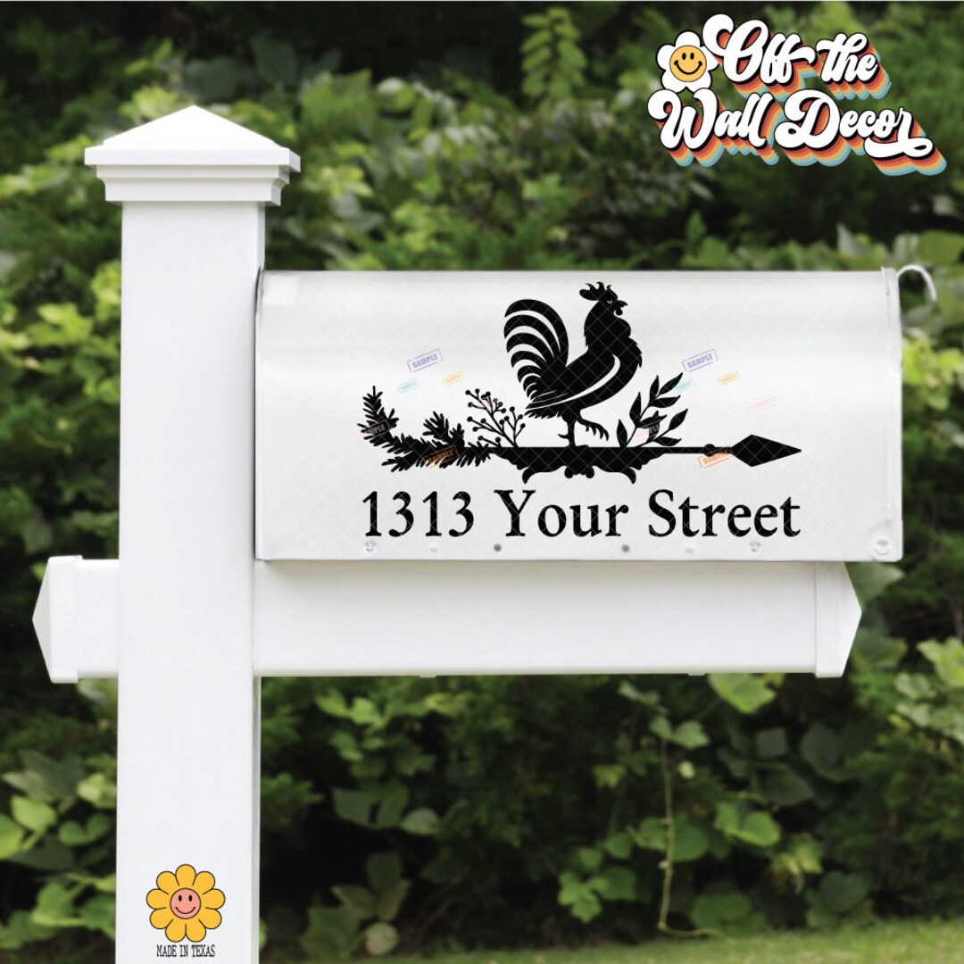 Farmhouse Styled Weathervane Rooster Vinyl Mailbox Lettering Decoration ...